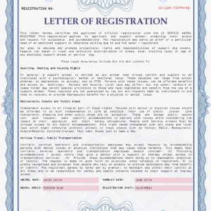 Digital Letter of Registration – US Service Animal Registrar